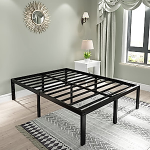 45MinST 3600lbs Heavy Duty Reinforced Platform, 18 Inch Tall Mattress Foundation, Steel Slats Support Bed Frame with Underbed Storage, Easy Assembly and Non Squeak, King