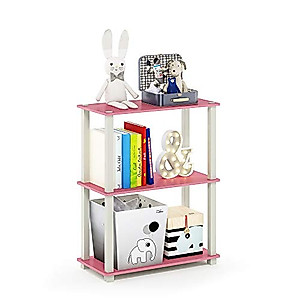 Furinno Turn-S-Tube 3-Tier Compact Multipurpose Shelf Display Rack with Square Tube, Pink/White