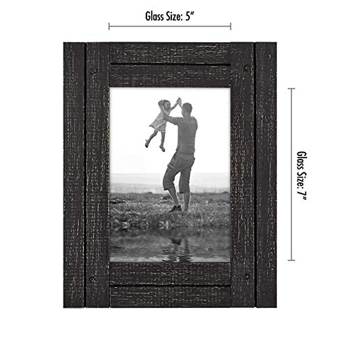 Americanflat 5x7 Picture Frame with Polished, Crystal Clear Glass - Hampton Collection - Distressed Wood Gallery Picture Frames for Tabletop and Wall Display - Charcoal Black