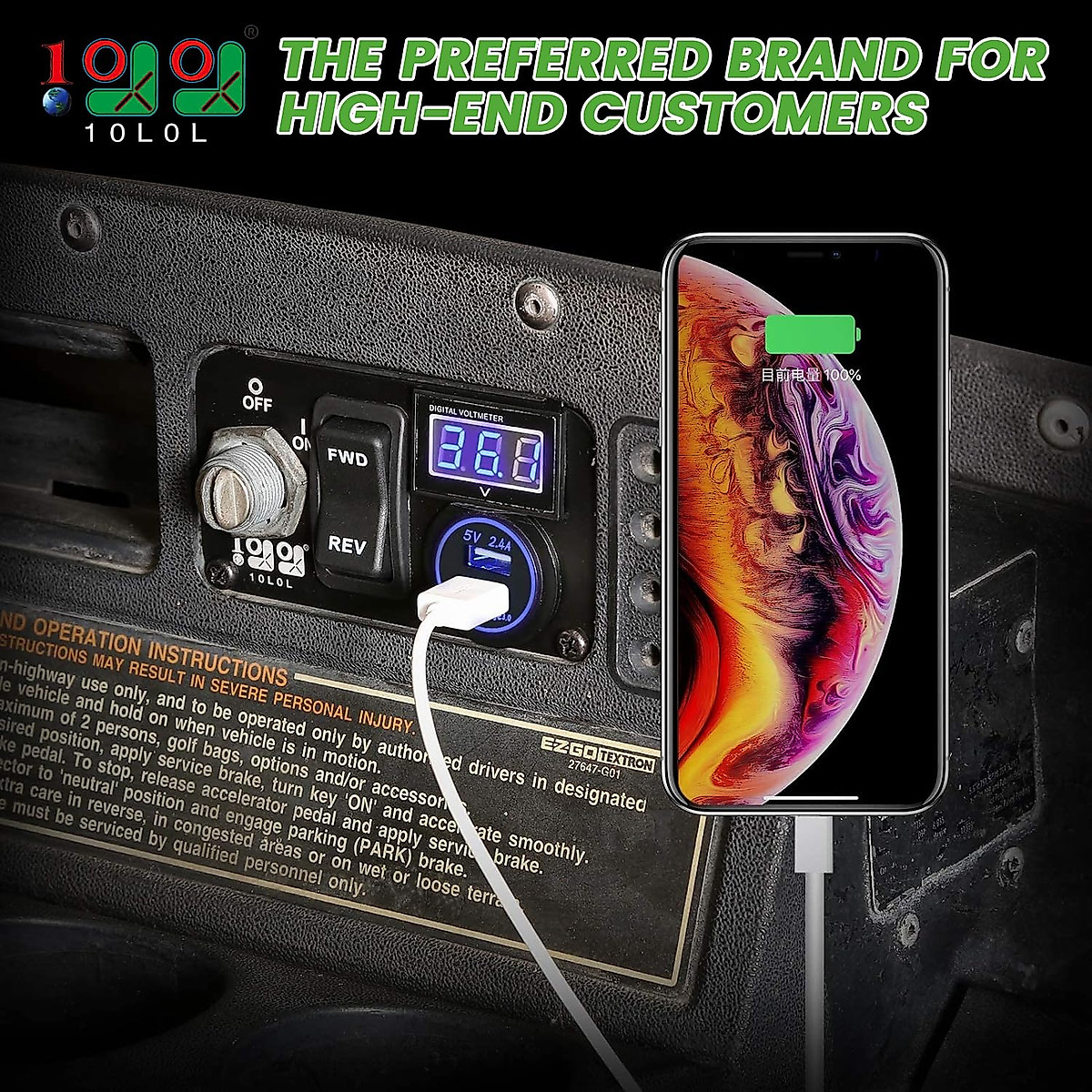 10L0L Golf Cart 3 in 1 Multifunctional Integrated Panel,12V 3.0 Fast Charge Dual USB Charger Socket & LED Digital Voltmeter & Forward Reverse Switch Button,Fit for EZGO TXT PDS Golf Models