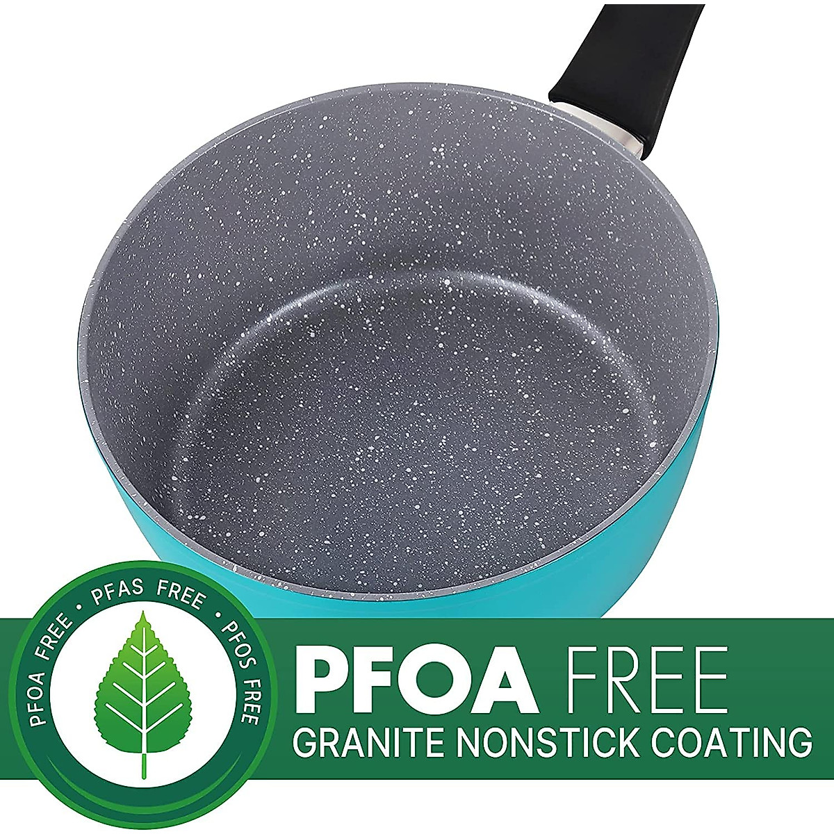 QStar 2.45 qt Granite Aluminum Nonstick Sauce Pan in Blue with Lid and Cool Touch Handle