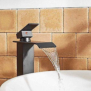 Bathfinesse Matte Black Bathroom Faucet Vessel Sink Bowl Faucet Tall with Pop Up Drain Assembly Single Handle Single Hole Vanity Lavatory Deck Mount Supply Lines Hose Lead-Free