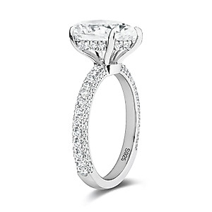 Bo.Dream 3ct Pear Shaped Cubic Zirconia CZ Engagement Rings For Women Platinum Plated Sterling Silver Size 7