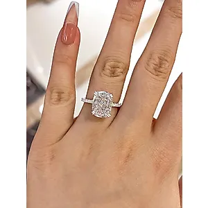 Effinny 4.0ct Elongated Cushion Cut Engagement Ring for Women,White Gold Plated Sterling Silver Simulated Diamond Promise Ring(Size:7)