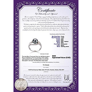 Clare Black 6-7mm AAA Quality Freshwater 925 Sterling Silver Cultured Pearl Ring For Women - Size-8