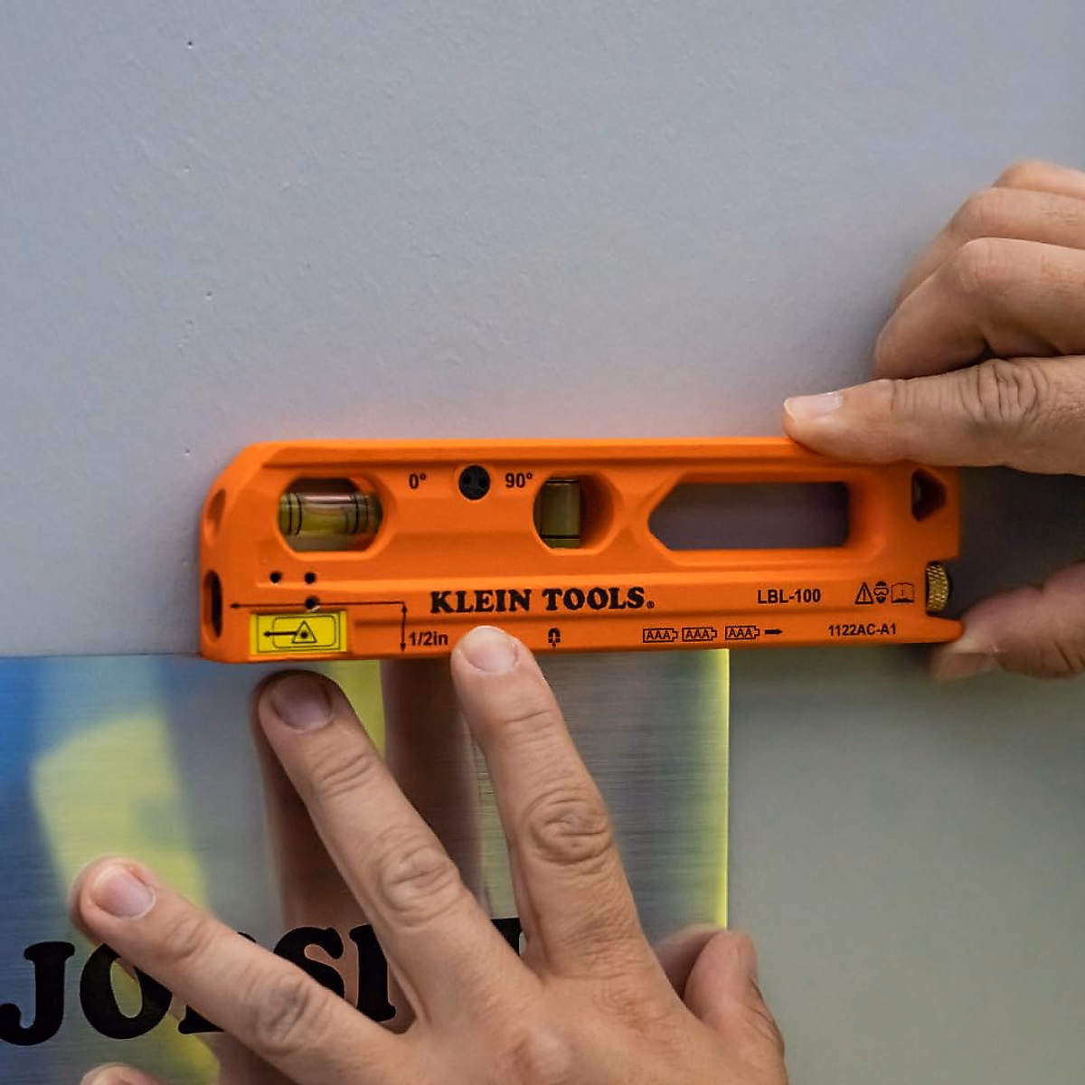 Klein Tools LBL100 Laser Level with Level Bubble Vials, Magnetic, 3-Vial with Leveling Base, Laser Line and Laser Spot Orange