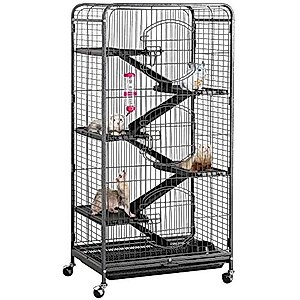 Yaheetech 52-inch Ferret Cage 6 Level Metal Rat Cage with 3 Front Doors/Feeder/Wheels Small Animal Cage for Ferret/Chinchilla/Bunny/Rabbit/Squirrel, Black