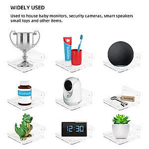 Wall Mount Floating Shelves for 2 Pcs Camera Mini Speaker Shelf Baby Monitor Wall Mount Shelf Other Small Items in Bedroom Bathroom Kitchen Living Room Clear Mini Shelf Flexible Use for Wall Space
