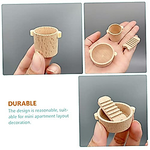 4 Sets Dollhouse Home Decoration Mini Furniture Wood Playing House Washboard Dollhouse Miniature Miniture House Furniture Miniature Barrel Dolly House Ornament Khaki
