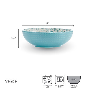 Pfaltzgraff Venice Set of 2 Pasta Bowls, 8 Inch, Teal and White