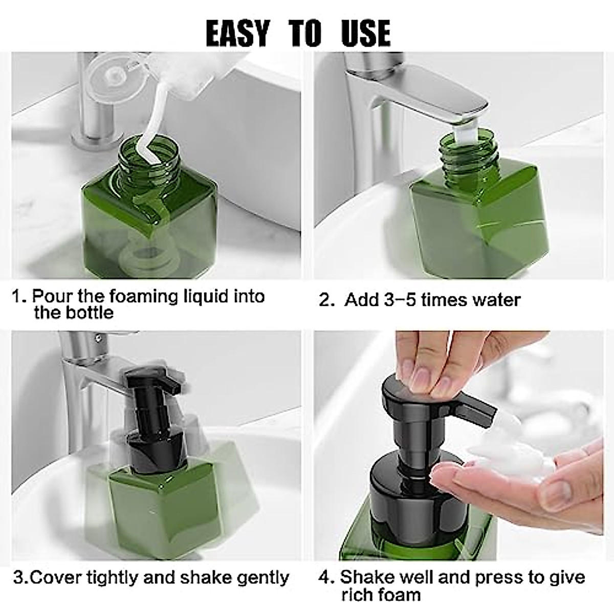 Foaming Soap Dispenser, Refillable Hand Soap Dispenser, Pump Bottle 450ml(16oz), Plastic for Liquid Soap, Shampoo, Body Wash, 2 Pcs (Green+Brown)