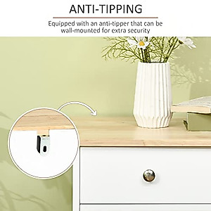 HOMCOM Sideboard Buffet Cabinet with Drawers, Kitchen Cabinet, Coffee Bar Cabinet with Rubberwood Top and Adjustable Shelves for Living Room, Kitchen, White