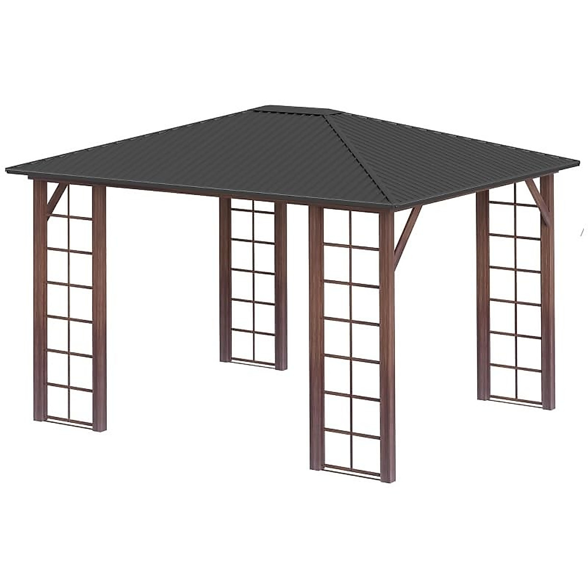 Gazebo 10X12 ft Outdoor Gazebos Clearance with Waterproof Metal Roof and Wood Grain Metal Frame, Backyard Sun Shade Canopy Cover Shelter for Porch Party Garden Grill Gazebo