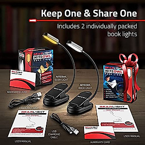 GearLight Rechargeable Book Light for Reading in Bed - Stocking Stuffers 2 Pack Adjustable LED Clip-on Reading Light for Books in Bed - Reading Lamp Book Accessories for Adults & Kids