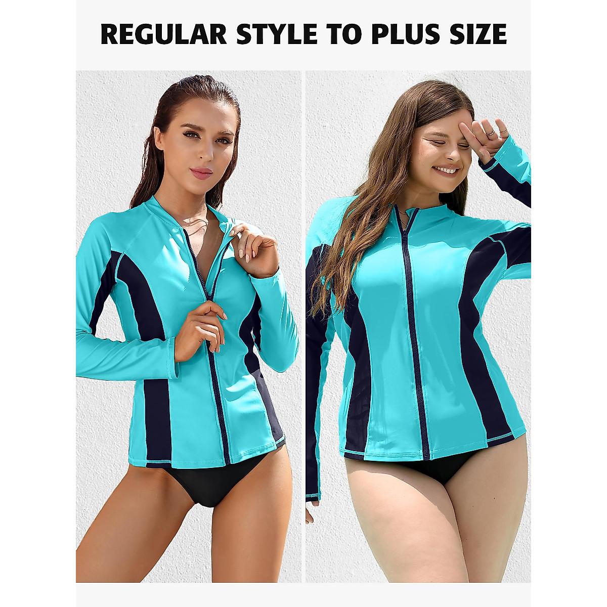 ATTRACO Womens Rash Guard Long Sleeve Sun Protection Swim Shirts Swim Top Aqua L