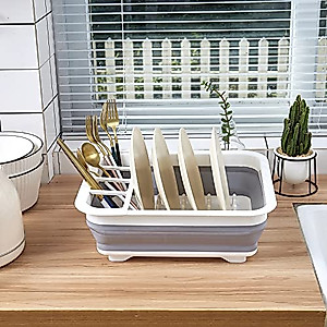 Goderewild Collapsible Dish Rack with Drainboard for Drying Dishes - Space-Saving Foldable Design with Dinnerware Storage Tray/Basket - Perfect for Kitchen Counter Organization