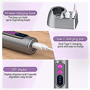 Nail Drill CANDWHIP, Cordless Electric Nail Drill Professional Efile Nail Drill Kit for Acrylic, Gel Nails, Manicure Pedicure Polishing Shape Tools Design for Home Salon Use Gray