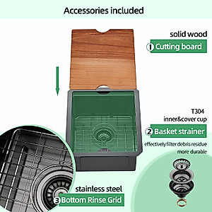 EcoChannels Undermount Kitchen Sink, 15 x 17 x 10 Inch Bar Sink 16 Gauge Gunmetal Black Stainless Steel Small Sink Kitchen Single Bowl Workstation Sink with Cutting Board