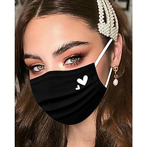 YOMEESOUL 50pcs Cute Disposable Face Masks, Pink And Black Masks with Hearts Printed, 3-Ply Full Protection for Women Teen Girls (White Hearts)