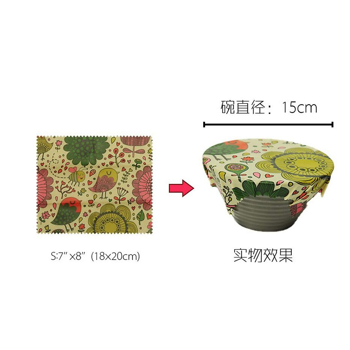 VOVOLO (Bird Print 3 Size S/M/LReusable Beeswax Food Wraps Eco Friendly Wrappers Sustainable Plastic Free Food Storage Washable Bowl Covers Sandwich Wrappers