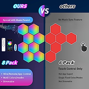 Hexagon Lights (8 Pack) LED Wall Panels, TISOFU RGB Gaming Lights with APP, Smart Modular Panel Hex Tiles Push Glide Expansion Shapes Lights
