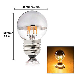 Lxcom Lighting 4W G45 Edison LED Bulb Silver Tipped Dimmable Vintage LED Filament Bulbs(4 Pack)- E26 Base G45 Antique Half Chrome LED Light Bulb Warm White 2700K 40W Equal,AC110V-130V