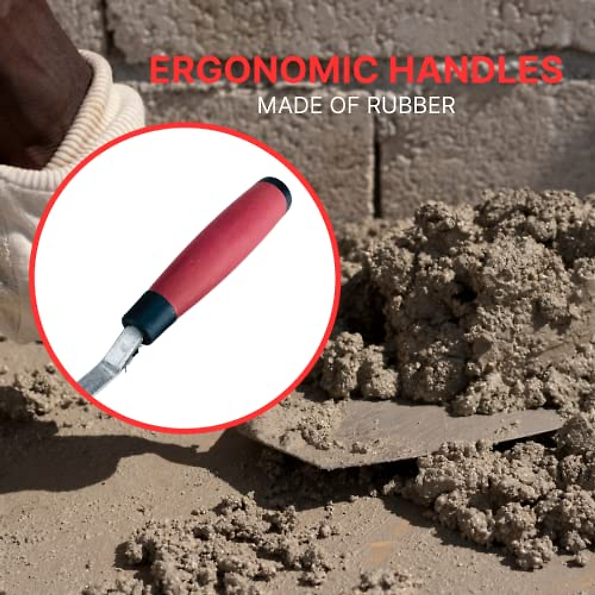 Wedge: 5 Piece Professional Masonry Trowel Set | Tempered Steel Blades | Contains 13" Brick Jointer, 6" Pointing Trowel, 7" Gauging Trowel, 11" Brick Trowel, 11" Plastering Trowel