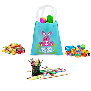 JOYIN 36 PCS Easter Gift Bags, Non Woven Easter Tote Bags with Handles Party Treat Bags for Gifts Wrapping, Egg Hunt Game, Easter Party Supplies