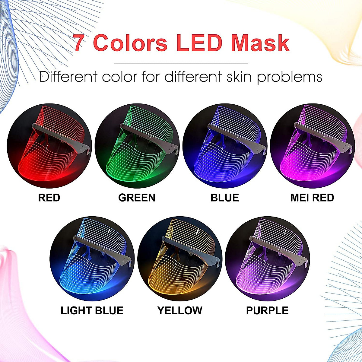 GXDDZM LED Beauty Mask LED Face Mask Light Therapy Red Light Therapy For Face Facial Skin Care Masks Photontherapy Mask 7 Colors Beauty Skin Rejuvenation Mask, Gift For Christmast