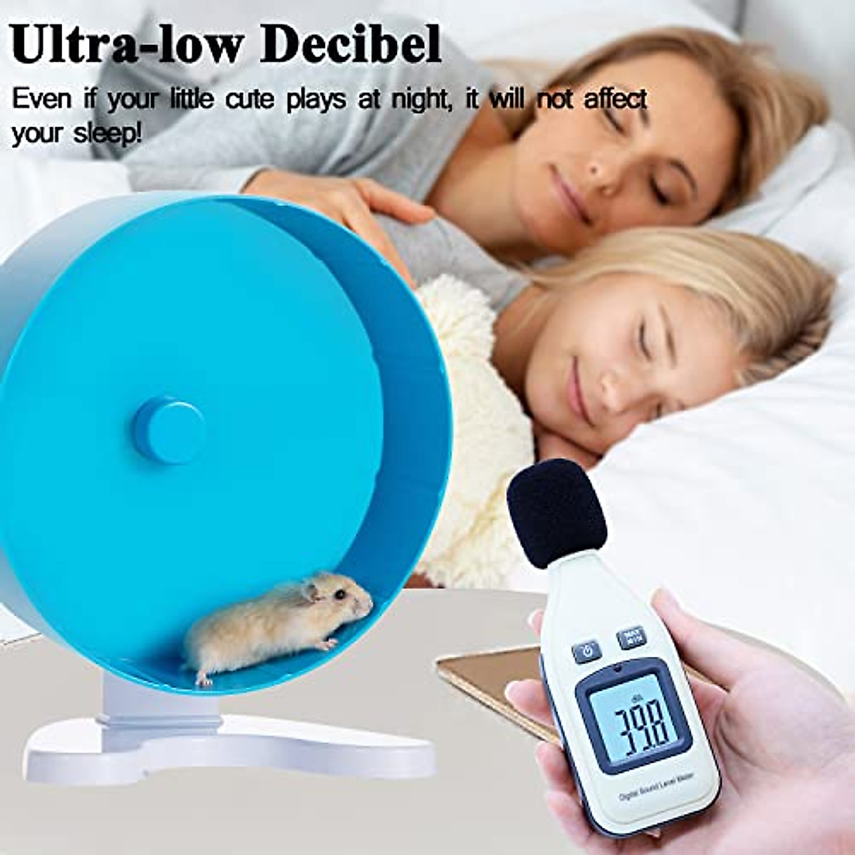 8.5 in Silent Hamster Wheel for Syrian Hamster Exercise Wheel & Quiet Hamster Running Spinner Wheel with Stable Stand for Hedgehog, Gerbils, Mice, Dwarf Hamster and More Small Pets, Blue