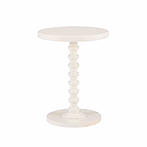 Powell White Tarkin Round Turned Spindle Pedestal Side Accent Table