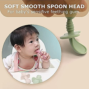 Silicone Baby Spoons Self Feeding 3+ Months - Infant Toddler Utensils - First Stage Baby Led Weaning Feeding Supplies - Set of 3 Pack (Smile Style)