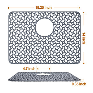 JUSTOGO Silicone Sink Protector, Rear Drain Kitchen sink mat Grid Accessory, 1 PCS Grey Non-slip Heat Resistant sink mats for Bottom of Farmhouse Stainless Steel Porcelain Sink (19.25 ''x 14 '')