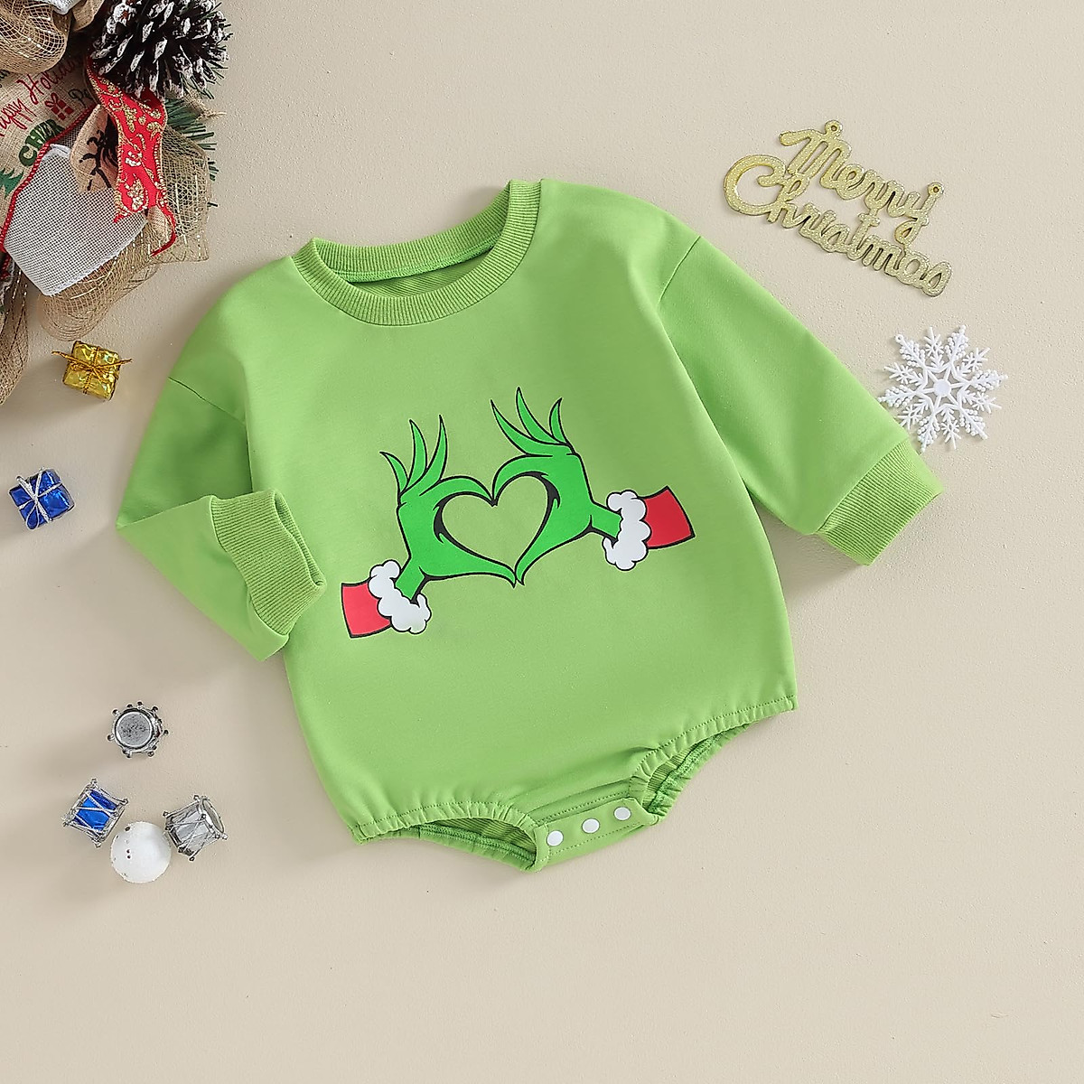 Dcohmch Baby Boy Girl Christmas Outfit Long Sleeve Romper Shirt Crew Neck Bodysuit Newborn Fall Winter Clothes (Green, 6-9 Months)