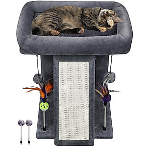 TWDEPART Cat Tree Tower with Cat Scratching Post for Indoor Cats, Activity Centre Climbing Tree with Scratching Board and Playful Toy Balls, Grey