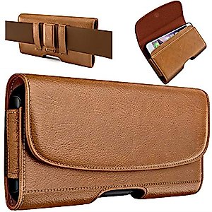 PiTau Holster for iPhone 15, 15 Pro, 14, 14 Pro, 13 Pro, 13, 12 Pro, 12, iPhone 11, XR, Cell Phone Case with Belt Clip [Magnetic Closure] ID Card Holder Pouch (Fits Otterbox Commuter Case on) Brown