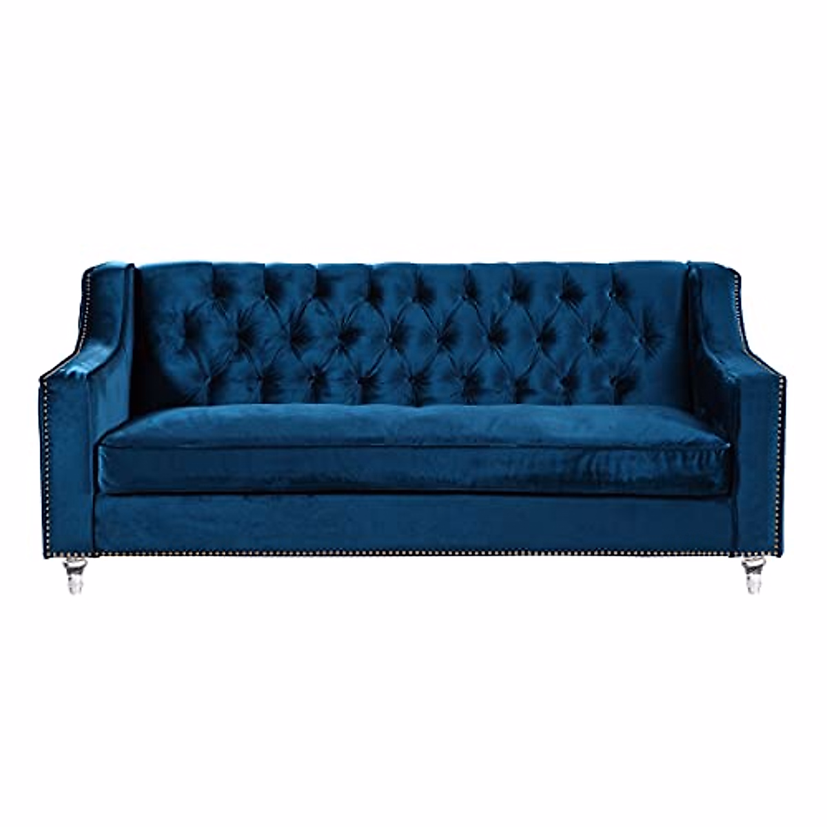 Iconic Home Dylan Velvet Modern Contemporary Button Tufted with Silver Nailhead Trim Round Acrylic Feet Sofa