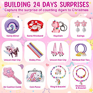 Asoulin Girls Advent Calendar 2023 -Unicorn Gift for Girl 24 Days Surprise Gift Box Funny Christmas Countdown Calendar for Teen Girl Kid Xmas Gift Basket with Hair Accessories Jewelry Sunglasses Purse