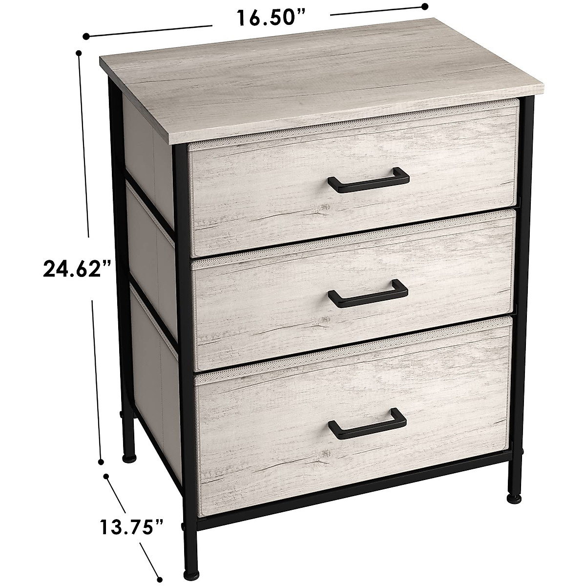 Sorbus Nightstand Dresser with 3 Faux Wood Drawers - Bedside Table Chest with Storage, Steel Frame, Wood Top, Easy Pull Fabric Bins for Bedroom, Living Room, Closet & Dorm Furniture Lamp Stand