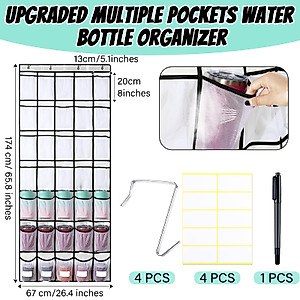 GliCraft 35 Pockets Over the Door Water Bottle Organizer Hanging Water Bottle Organizer with Elastic Strap Mesh Bag and Pen Water Bottle Holder for Door Closet Pantry Storage Rack(White)