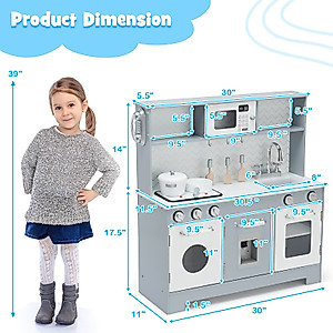 OLAKIDS Kids Kitchen Playset, Pretend Cooking Food Set for Toddlers with Real Light and Sound, Stove, Microwave, Sink, Water Dispenser, Large Storage Cabinet, Role Play Chefs Toy Gift for Boys Girls
