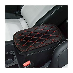 Auto Center Console Pad, PU Leather Car Center Console Box Cushion, Non Slip Soft Armrest Seat Box Cover, Waterproof Vehicle Armrest Protector for SUV, Truck, Car (Rhombic Lattice Black/Red)
