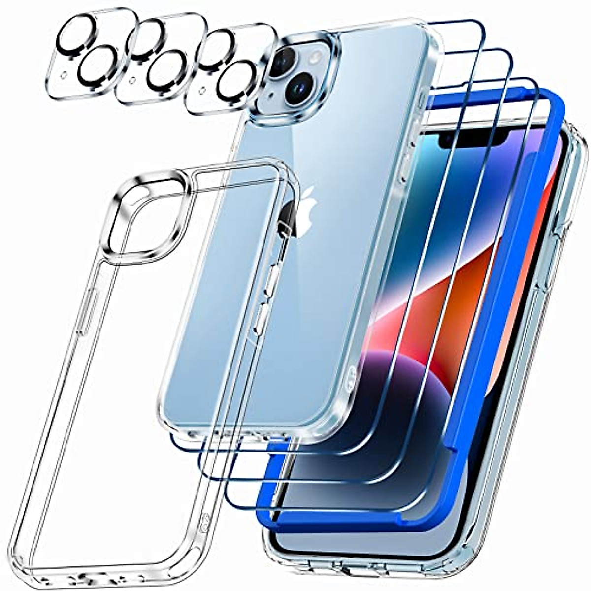 IMBZBK [10 in 1 for iPhone 14 Plus Case Clear with 3 Pack Glass Screen Protector Accessories 3 Pack camera lens Cover Protective Slim Thin Cute Phone Cases Funda Suitable with MagSafe Women Men