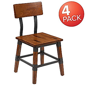 Flash Furniture Jackson 4 Pack Rustic Antique Walnut Industrial Wood Dining Chair