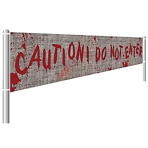 Extra Large Halloween Banner, Halloween Decoration Party Supplies, Funny Halloween Terror Bloody Banner, Haunted House Decoration - Caution Do Not Enter (9.8 x 1.6 feet)