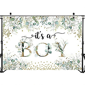 Mocsicka It's a Boy Backdrop Boy Baby Shower Greenery Eucalyptus Baby Shower Party Decorations Banner 7x5ft Summer Green Leaves Boy Baby Shower Photography Background