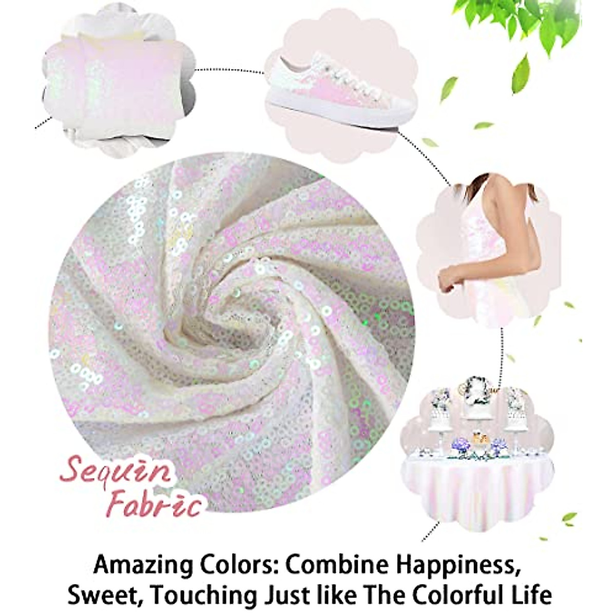 ShinyBeauty Xmas Sparkly Decoration 3 Feet 1 Yard Sequin Fabric-Iridescent Y0925