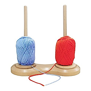 Wooden Yarn Holder Dispenser for Crocheting, Yarn Ball Holder for Knitting, Yarn Spindle Dispenser with Crochet Accessories (Double Balls)