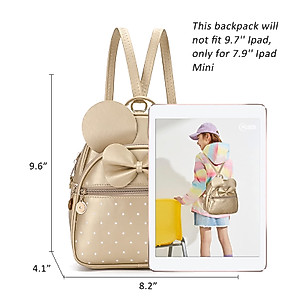 KL928 Girls Bowknot Polka Dot Cute Mini Backpack Small Daypacks Convertible Shoulder Bag Purse for Women (Gold)