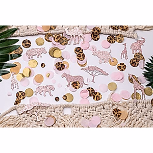 Pink Safari Baby Shower Decorations for Girl, Pink Wild One Party Supplies, Animal Confetti 525 pieces